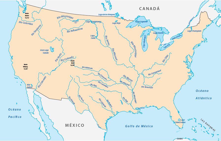 Mapa De Ríos Y Lagos En Estados Unidos El Mapa Físico De América